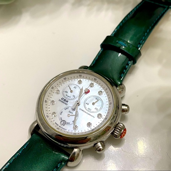 Michele | Accessories | Authentic Michele Csx Diamond Watch Emerald ...